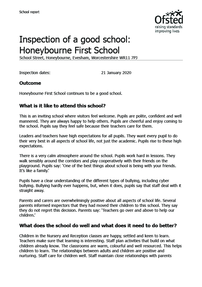 Ofsted – Honeybourne Primary School